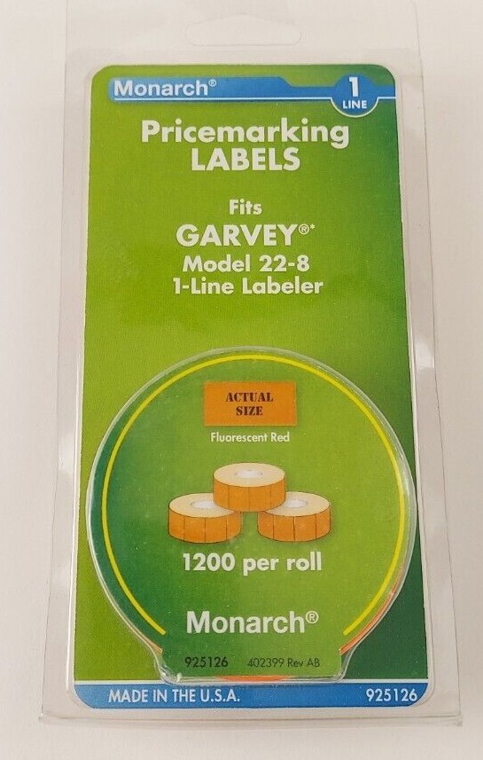 1 pkg Monarch Orange Pricemarking Labels Fits Garvey 22-8 1 Line ...