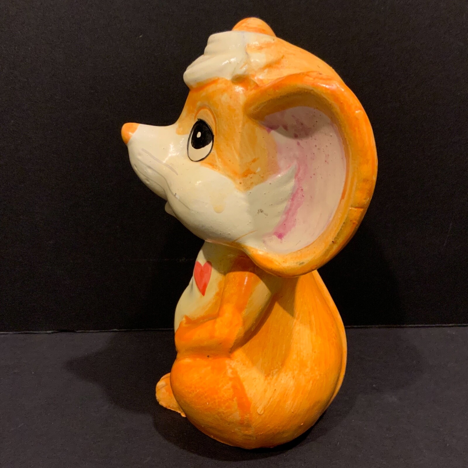 Vintage Paper Mache Mouse Bank Orange with Red Hearts No Stopper | eBay