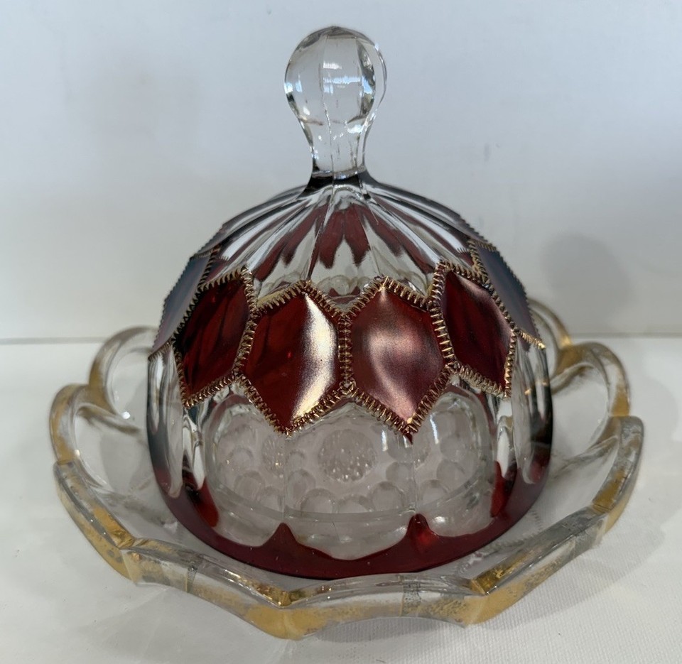 Antique Tarentum's Ladder with Diamond Ruby Red Stained Butter Dish ...