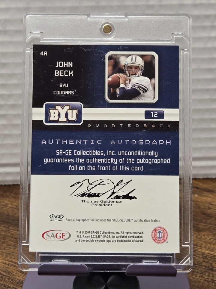 2007 JOHN BECK Sage #4R ROOKIE CARD AUTOGRAPHED! MINT CONDITION!!! | eBay