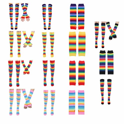 1 Pair Rainbow Striped Knee Thigh High Socks/Arm Warmer Gloves Cosplay ...