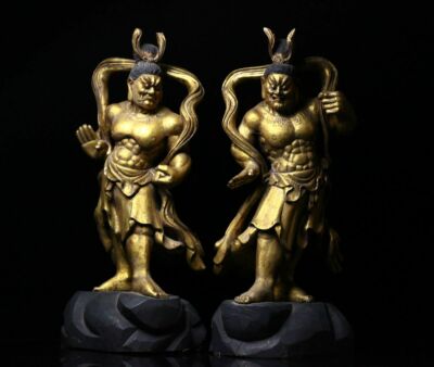 Nio Kongorikishi Deva king Agyo & Ungyo Large Wooden Statue 26" from a ...