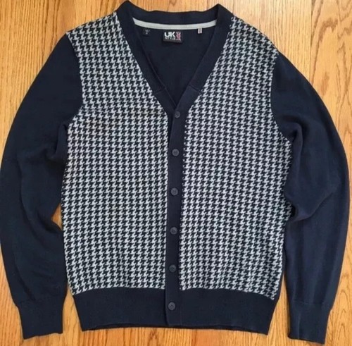 French Connection Navy Cardigan Sweater Houndstooth Herringbone Tweed ...