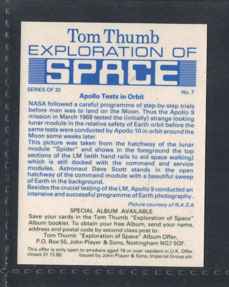 APOLLO TESTS IN ORBIT - 40 + year old English Tobacco Card # 7 | eBay