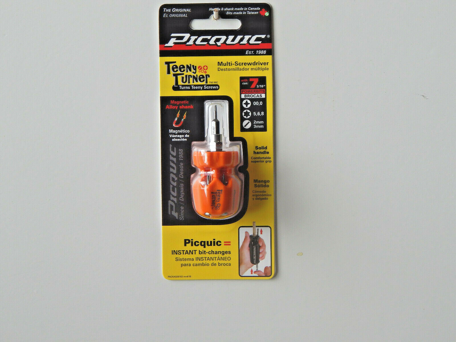 PICQUIC TEENY TURNER Screwdriver - Small, Multi Bit, 7 Bits 1" long ...