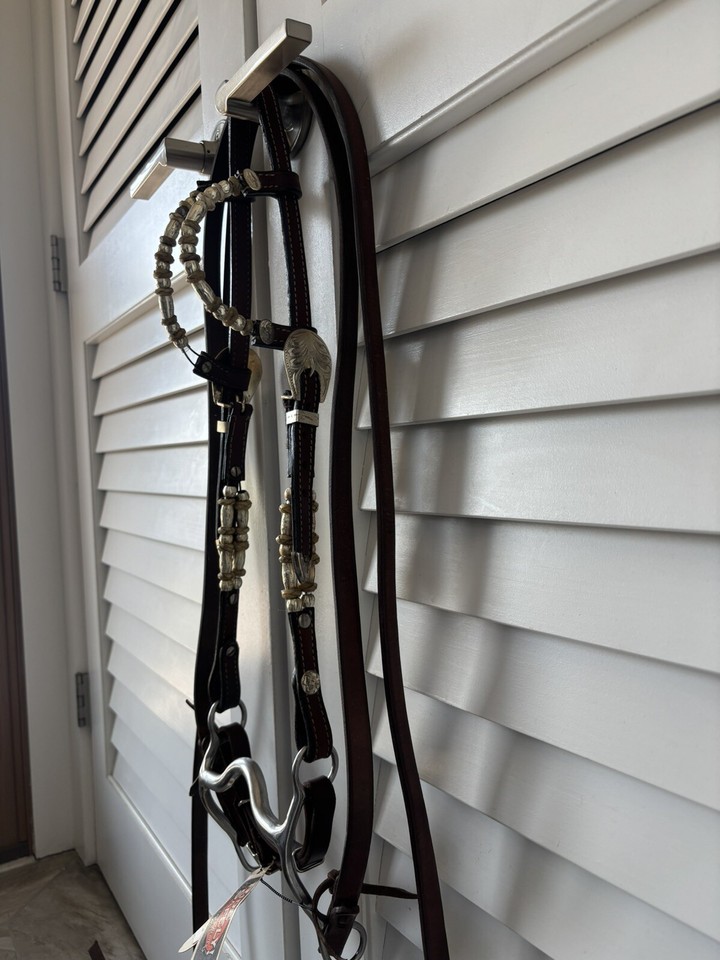 Fancy Two Ear Silver Western Horse Bridle W/ New Weaver Curb Strap ...