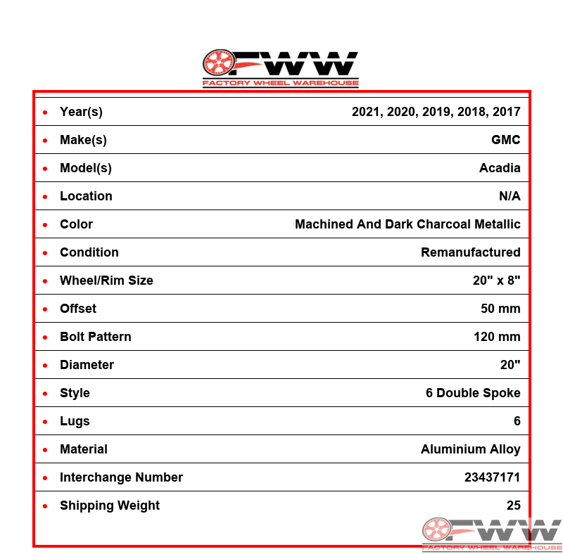 GMC Acadia Wheel 2017-2020 20" Factory OEM 23437171 | eBay