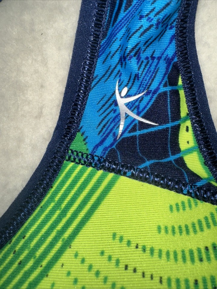 Danskin Now Womens Blue/Lime Reversible Abstract Fitted Wireless Sports ...