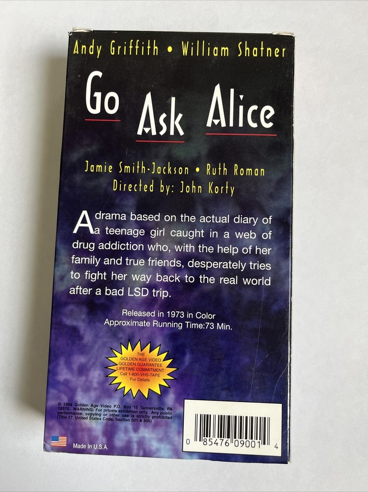 Go Ask Alice VHS TAPE Mackenzie Phillips RUTH ROMAN Shatner ANDY ...