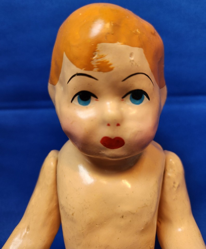 Antique Collectible Paper Mache Baby Doll 9” Painted Hair Face Jointed ...