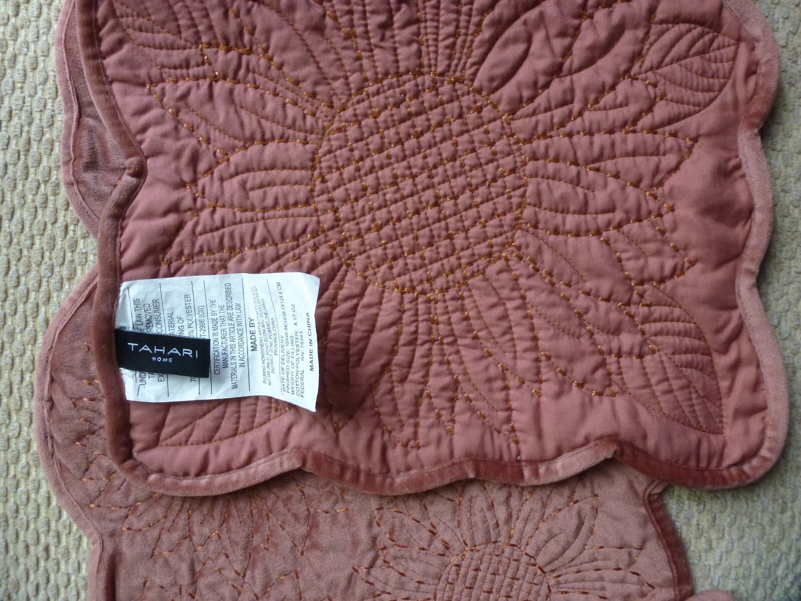 TAHARI Quilted Sunflower TABLE RUNNER Velvet Autumn Decor 15"x 49" | eBay