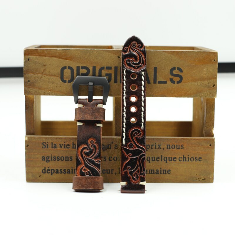 Handmade Oriental Watchband Genuine Leather Carved Embossed Retro Watch ...