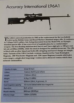 L96A1 Sniper Rifle Gun Picture Weapon Out of Print Spec Sheet Display ...