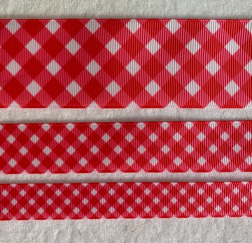 Kate Spade style pink white diagonal check Grosgrain ribbon BTY 5/8" 7/ ...