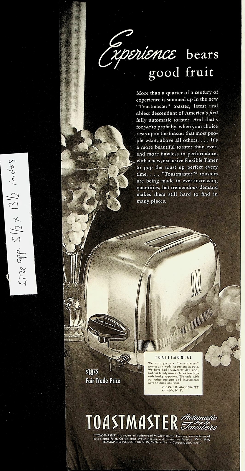 1947 Toastmaster Automatic Toasters Vintage Print Ad 5512 | eBay