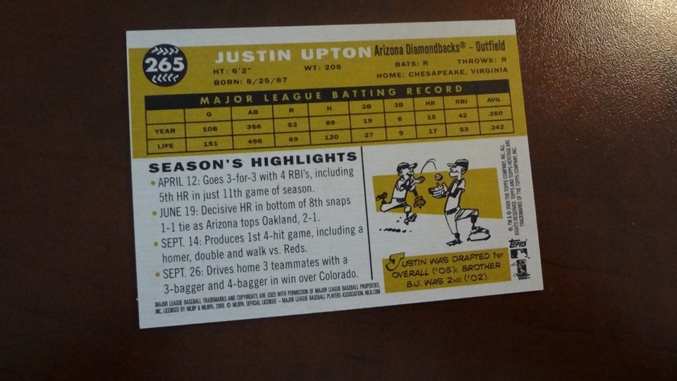 2009 TOPPS HERITAGE # 265 JUSTIN UPTON BASEBALL CARD | eBay