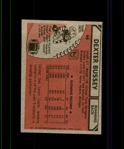 1980 TOPPS FOOTBALL CARD DETROIT LIONS #66 DEXTER BUSSEY | eBay
