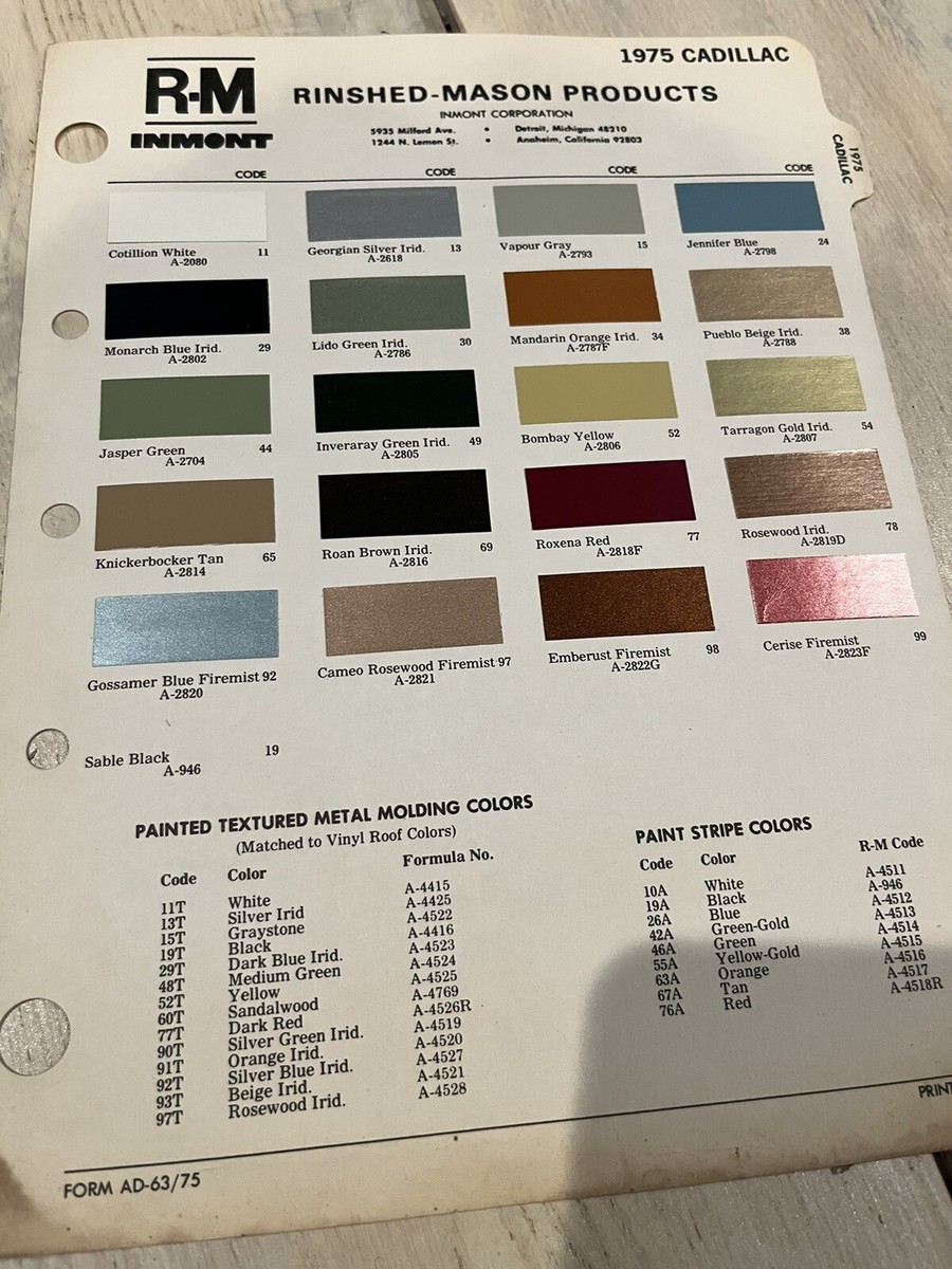 Cadillac Paint Color Codes