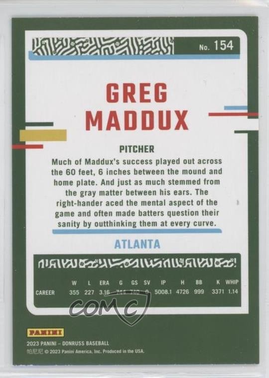 2023 Panini Donruss Holo Carolina Blue Greg Maddux #154 HOF | eBay