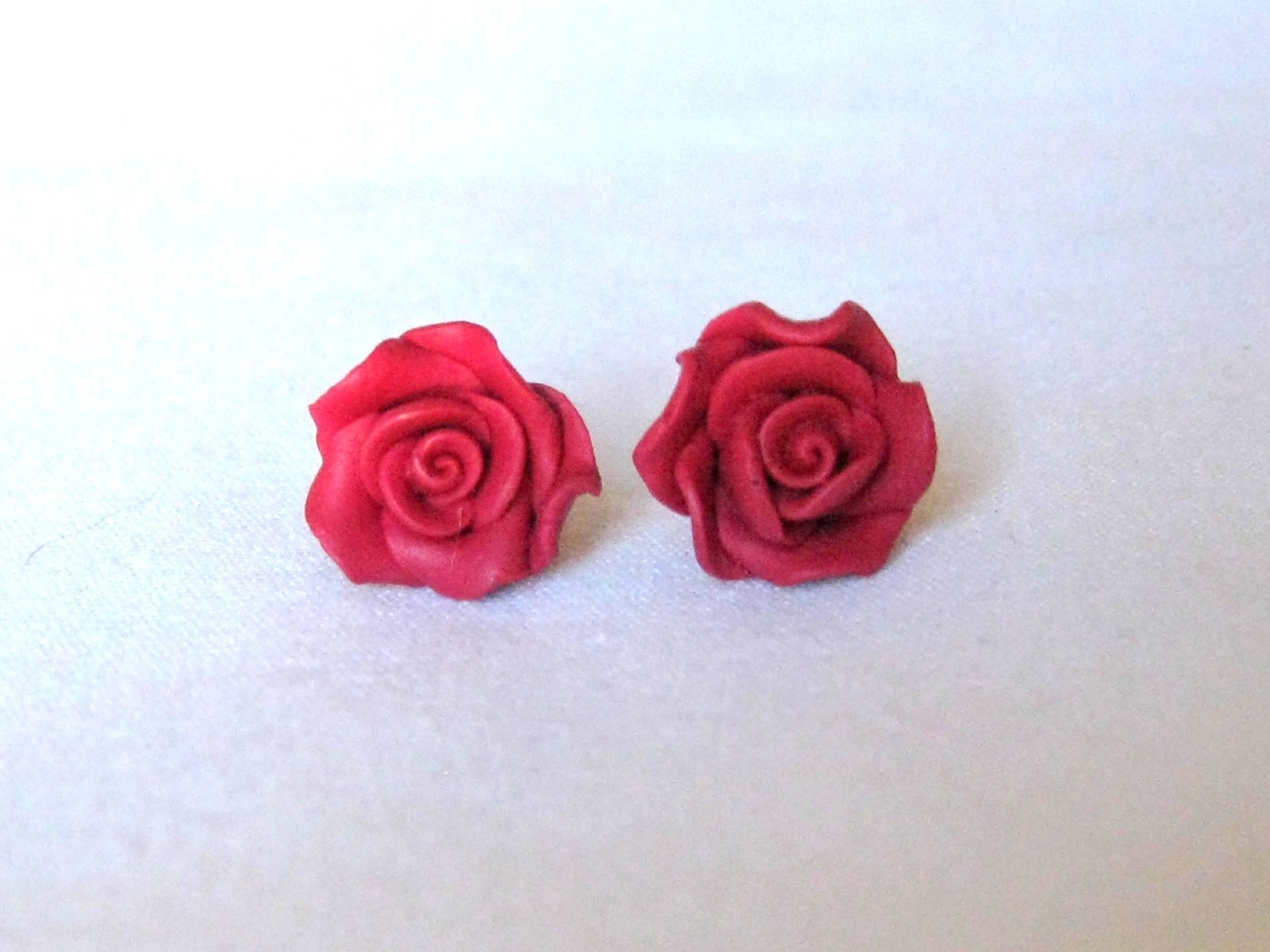 Deep Red Rose Flower Fimo Clay Earrings | eBay