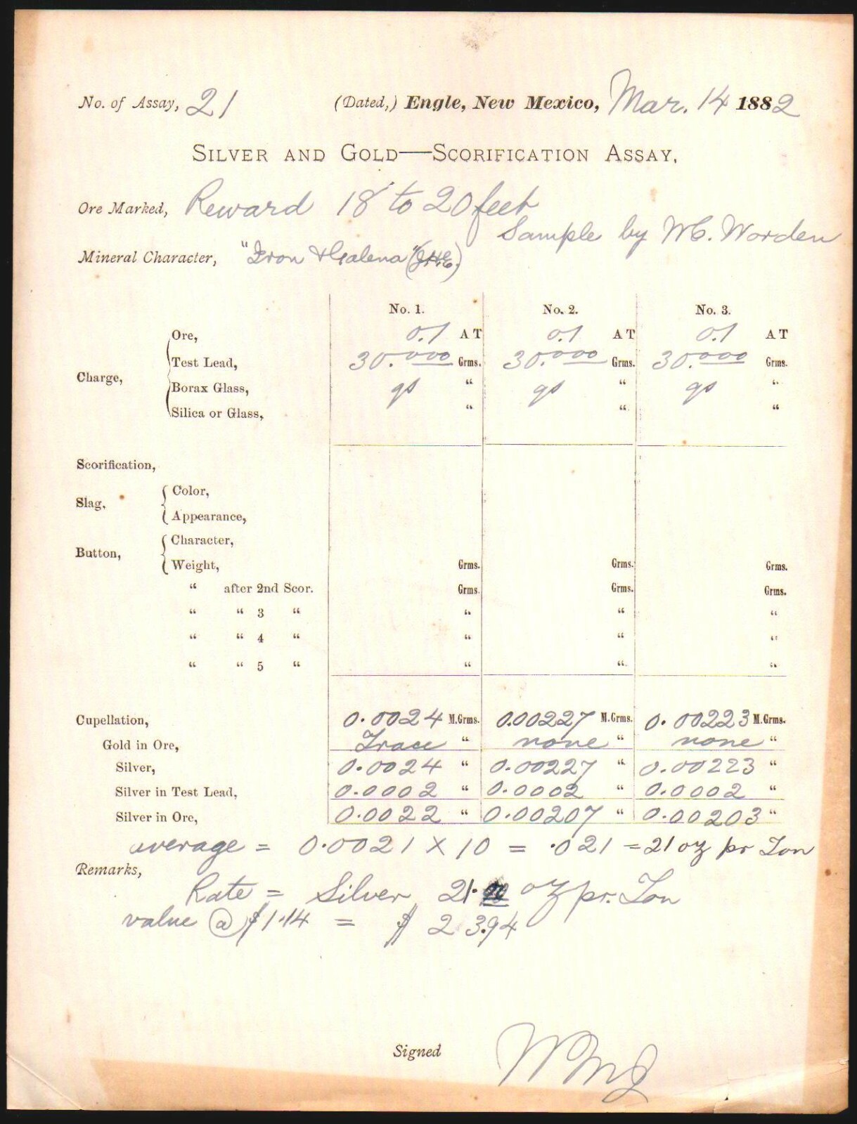 Silver and Gold - Assay - 1882 Engle New Mexico - History Rare Letter ...