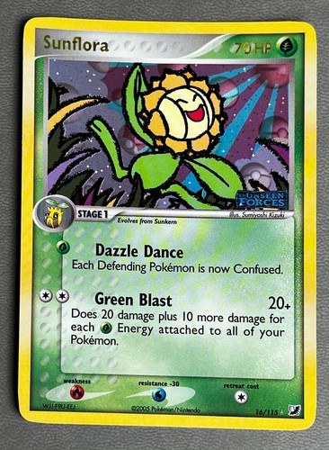 INVERTED HOLO ERROR Sunflora Unseen Forces 16/115 Reverse Holo Rare ...