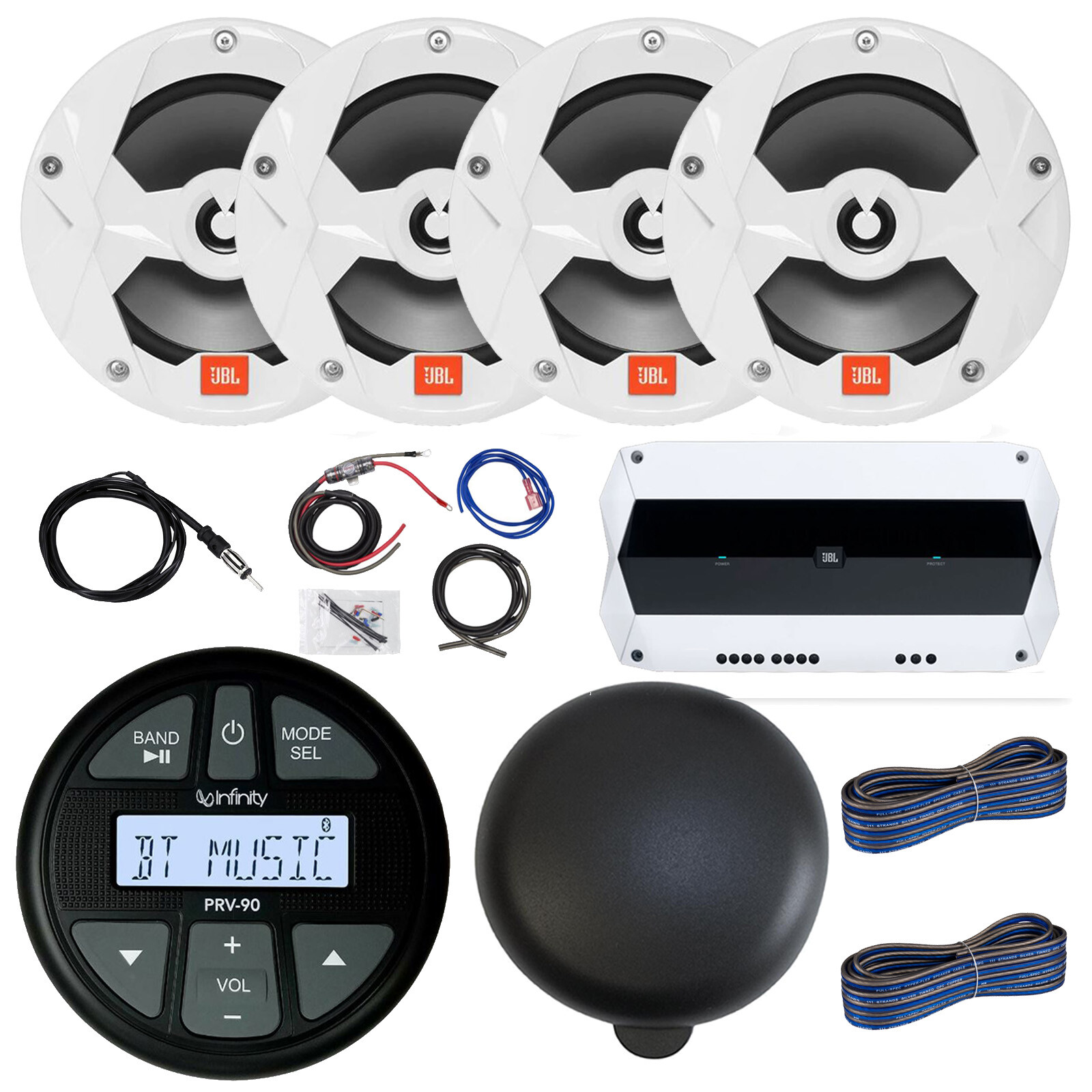 Infinity Marine Stereo Receiver, 4x 6.5" 225W Speakers, Amp w/Kit ...