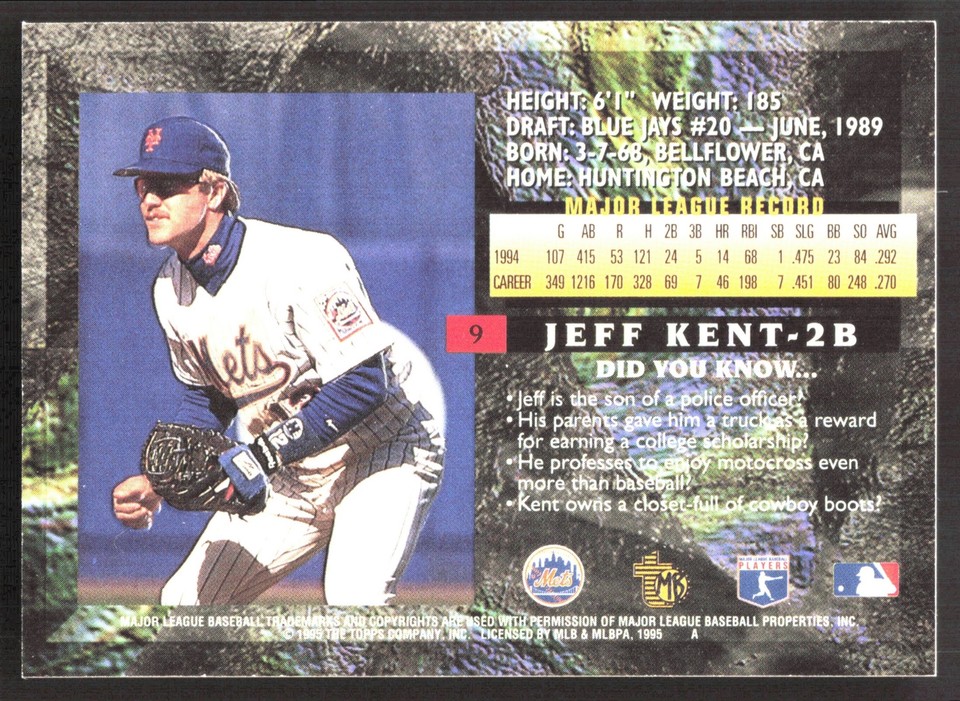 1995 Topps Embossed #9 Jeff Kent New York Mets | eBay