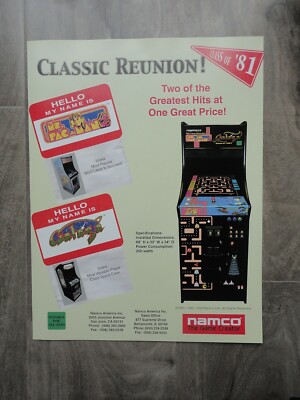 Galaga & Ms Pac Man Reunion Video Arcade Machine Flyer Original Namco ...