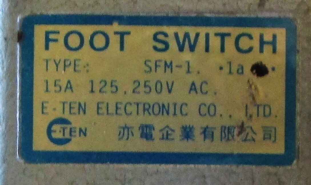 E-TEN FOOT PEDAL SWITCH TYPE SFM-1.1a 125, 250vac Max Press. Load 160kg ...