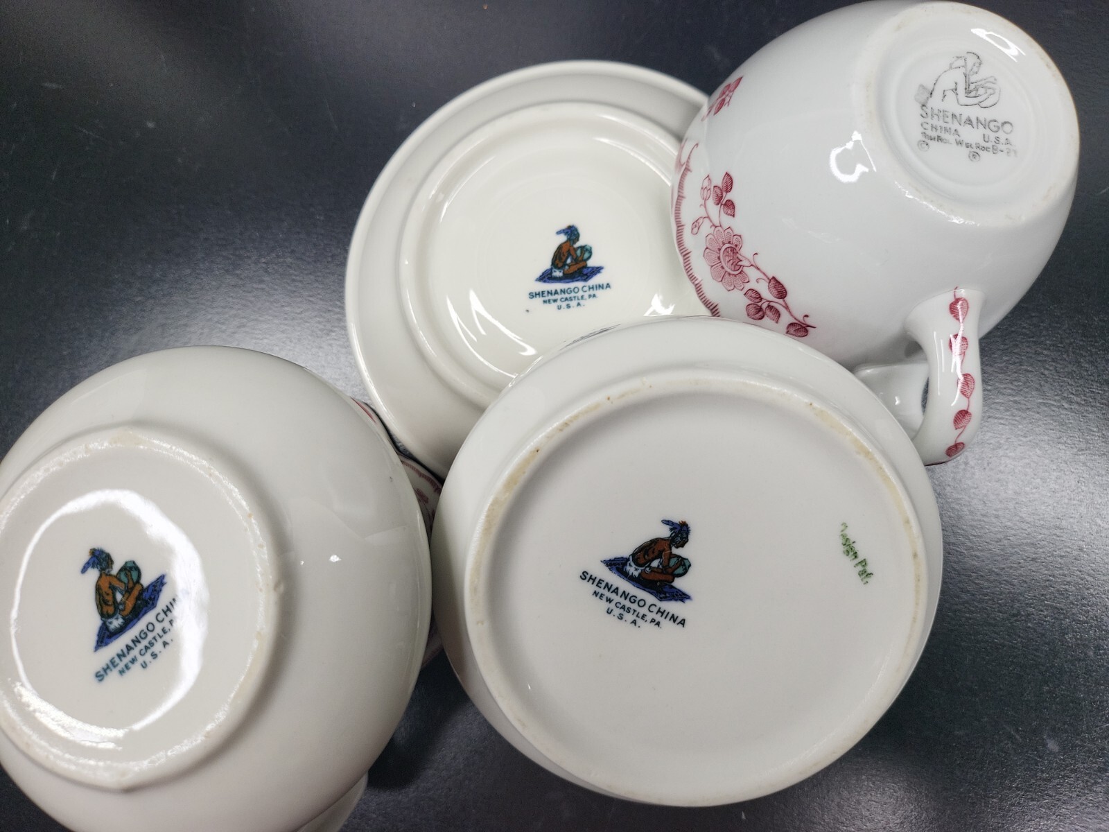 20 Pc Shenango Chardon Rose Red Cup Saucer Sugar Creamer Restaurant ...