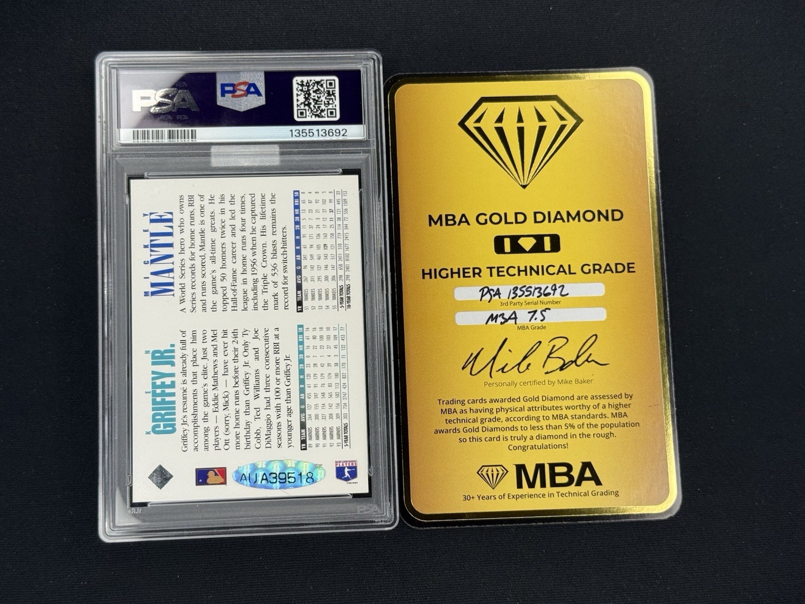 1994 UPPER DECK KEN GRIFFEY JR MICKEY MANTLE SIGNED AUTO PSA 7/10 MBA ...