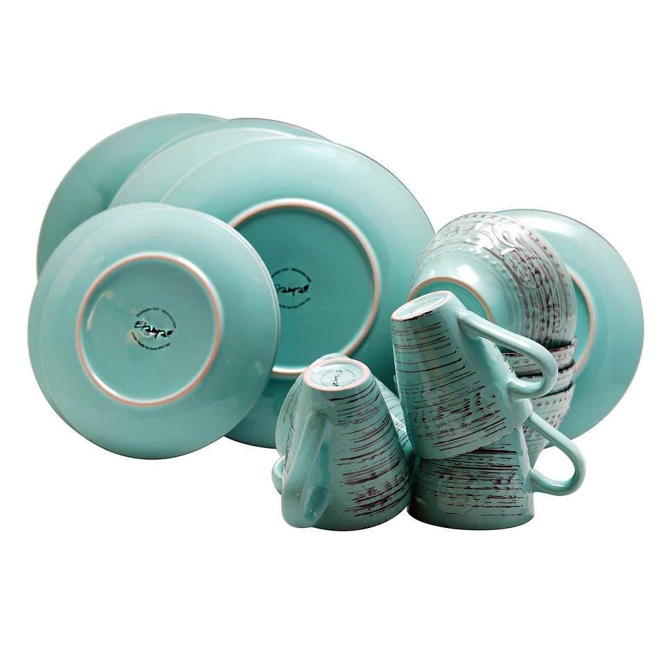 Elama Ocean Waves Turquoise 16-piece Dinnerware Set Turquoise | eBay