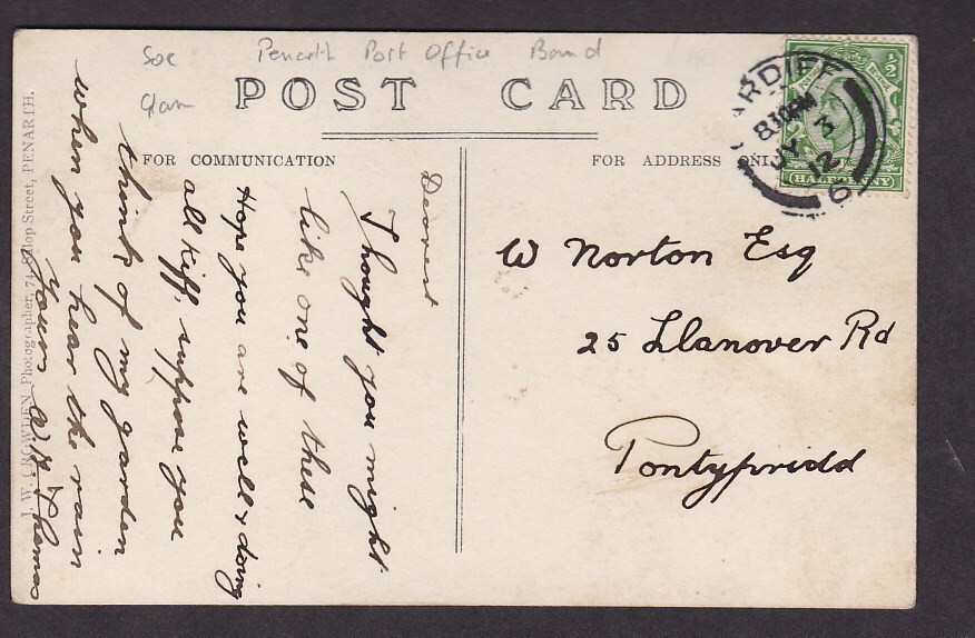 Wales Glamorgan PENARTH Post Office Band real photo postcard used 1912 ...