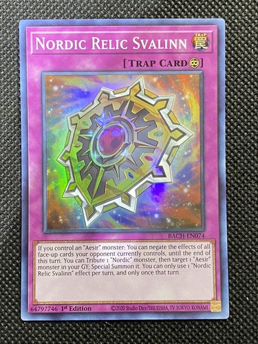 YuGiOh! - Nordic Relic Svalinn BACH-EN074 Super Rare 1st Edition Near ...