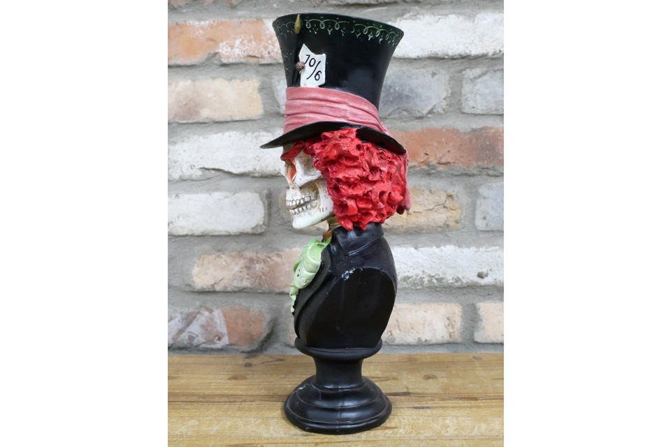 Mad Hatter Skeleton Bust Large Gothic Ornament Sculpture Alice In ...
