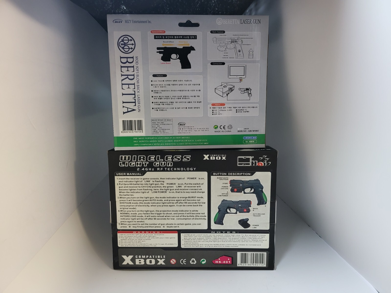 2 LIGHT GUNS FOR ORIGINAL XBOX 1 BERETTA 96FS & 1 WIRELESS HAIS FOR CRT ...