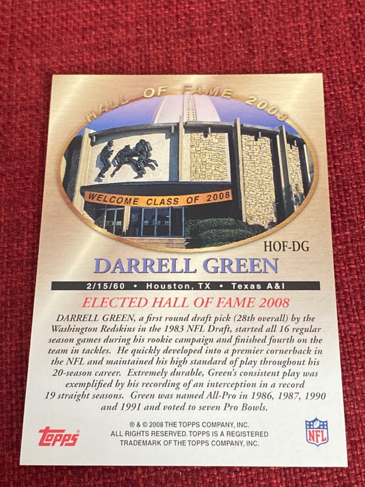 Darrell Green 2008 topps hall of fame auto autograph sp | eBay