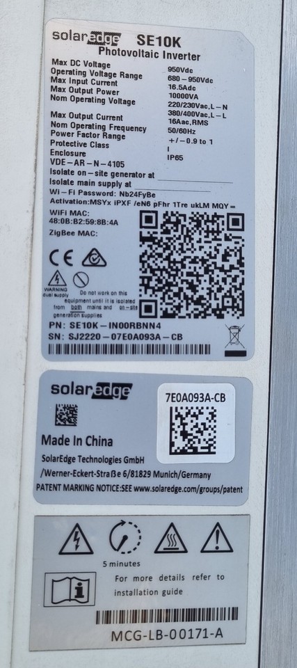 Solar Edge SE10K Photovoltaic Inverter 950Vdc 50/60Hz SE10K-IN00RBNN4 ...