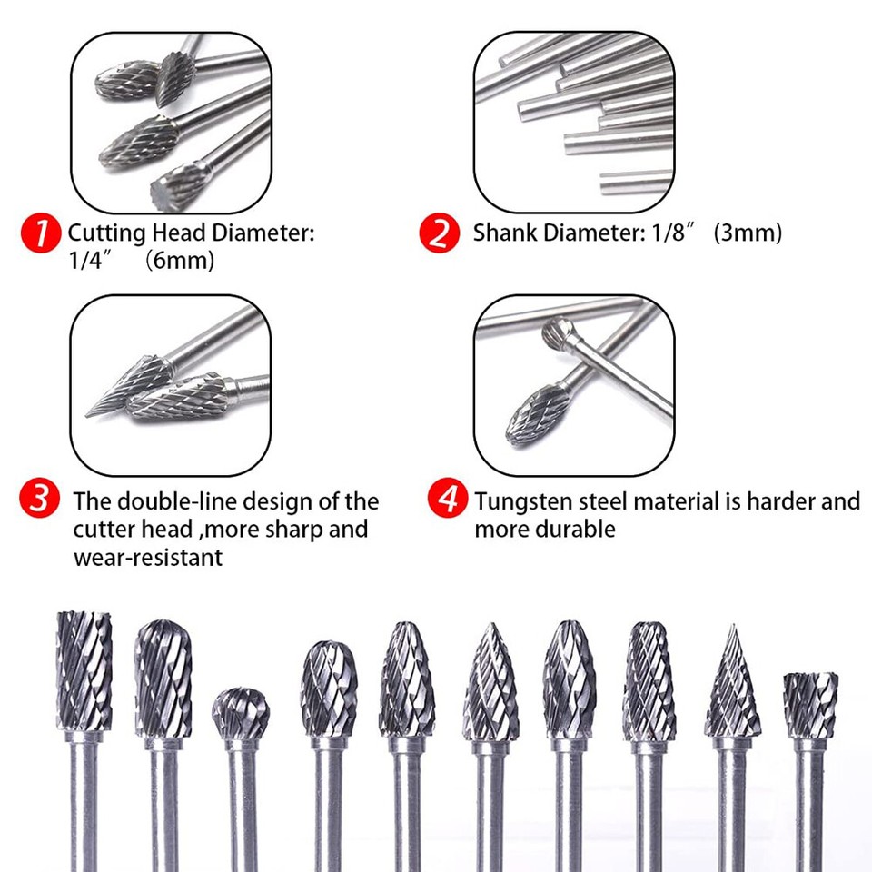 Tungsten Carbide Burr Bit Set Cutting Carving Routing Bur For Dremel ...