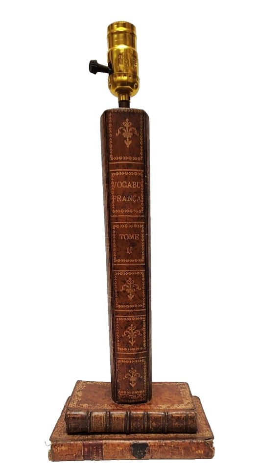 Genuine Antique Stacked French Leather Book Table Lamp Paris Flea ...