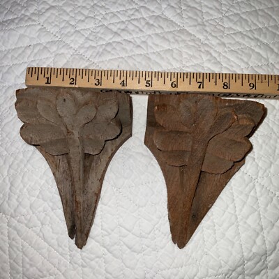 Antique vintage hand carved wood small shelf brackets doorway corners ...