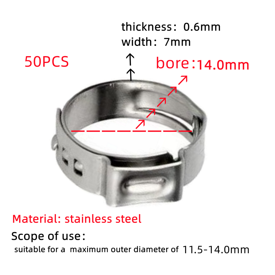 50pcs Hose clamp Single ear clampStainless steel pipe clamp Metal ...