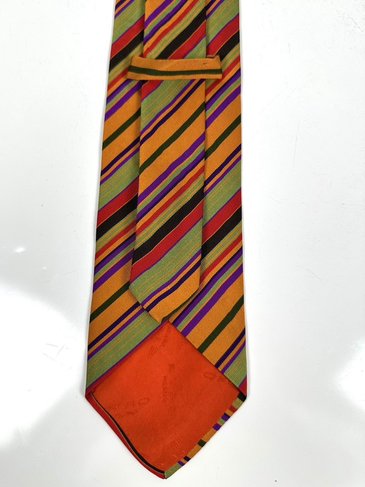 MENS ETRO MILANO TIE SILK COTTON MULTICOLORS MADE IN ITALY STRIPED W:4 ...