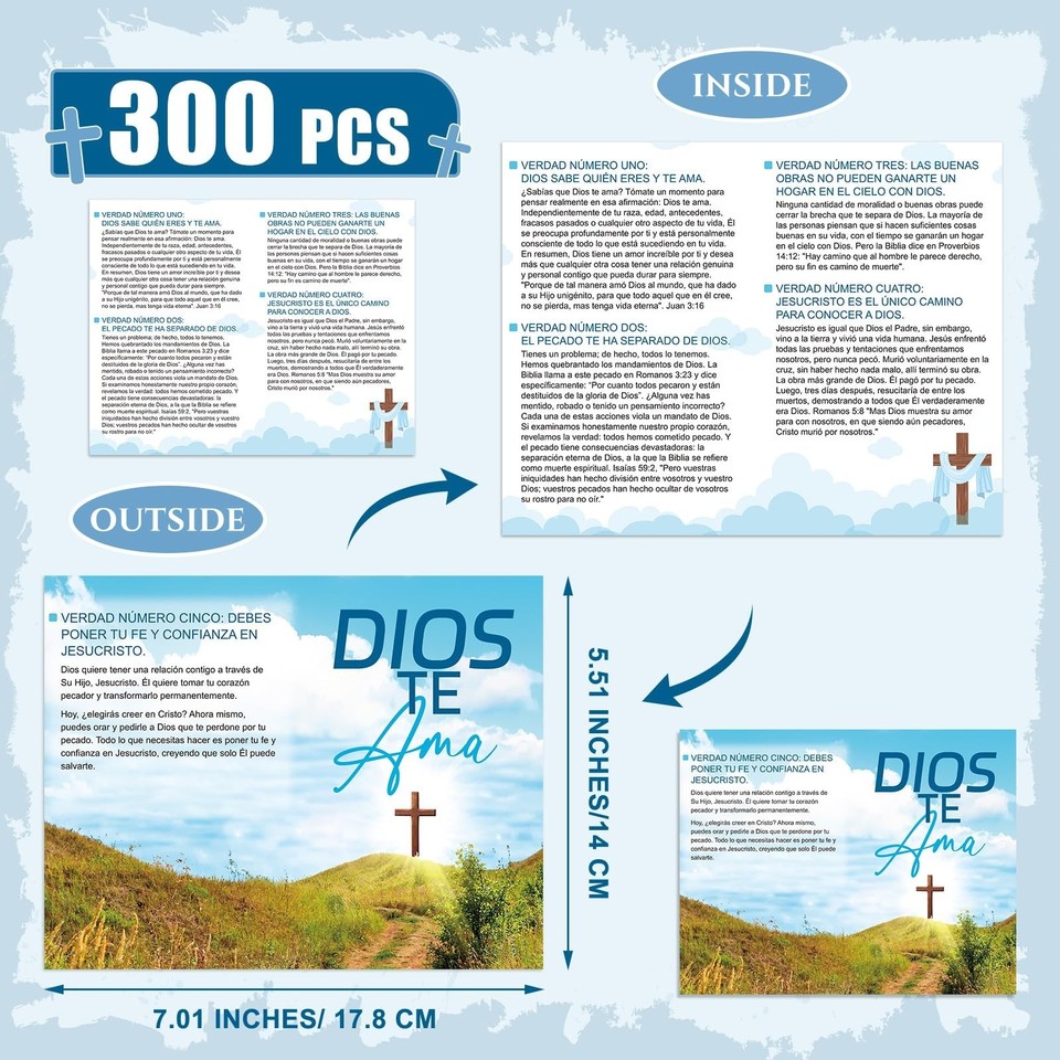 300 Pcs Spanish Gospel Tract Card Bible Cards Christian Bible Tracts ...
