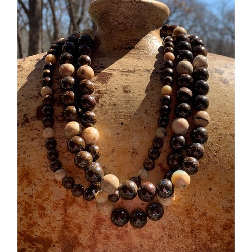 Sterling Silver, Bronzite & Jasper Multi Strand Beaded Necklace | eBay