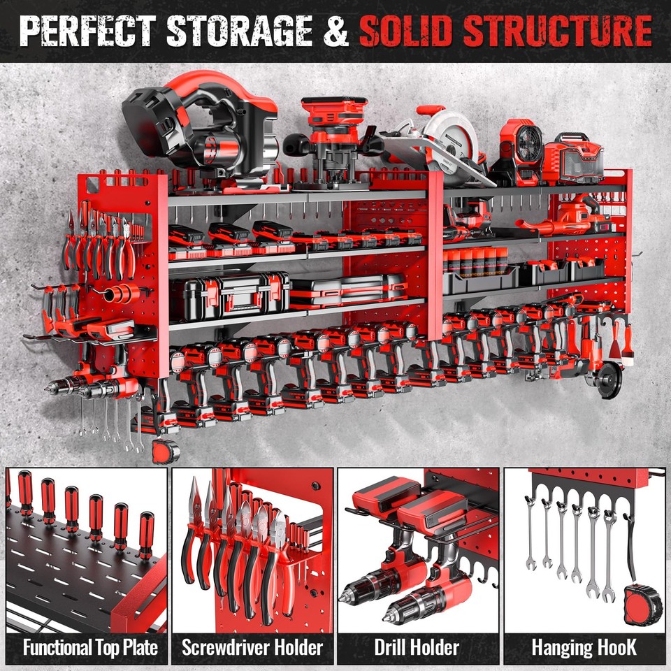 66" W Super Large Power Tool Organizer Wall Mount,Heavy Duty Cordless ...