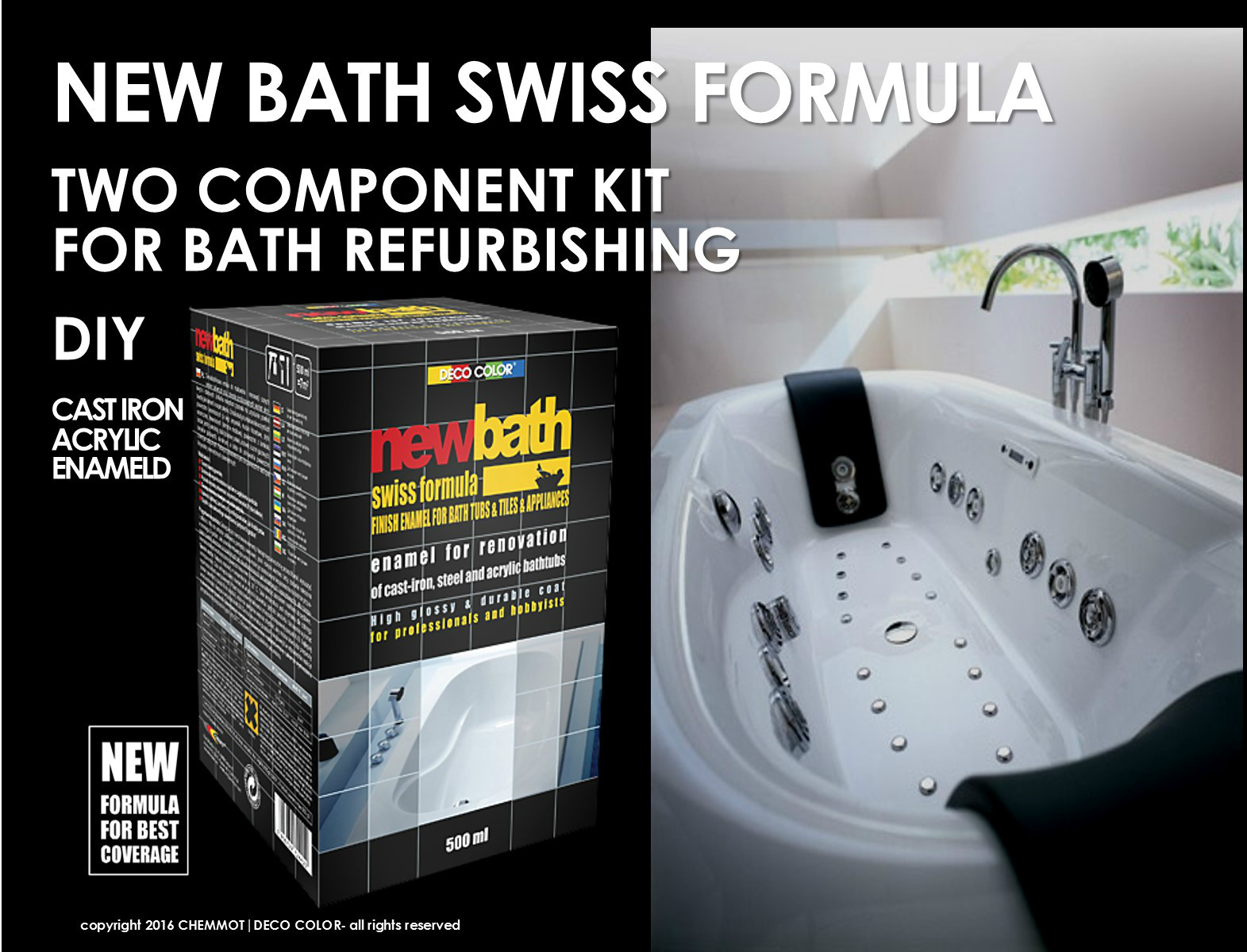 NEW BATH SWISS FORMULA 2K ENAMEL KIT PAINT BATH REPAIR REFURBISHING ...
