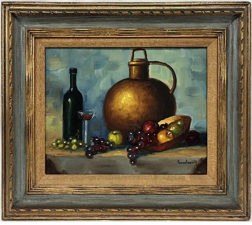 Large Frank Lean Signed Fruit & Wine Still Life Oil On Canvas Original ...