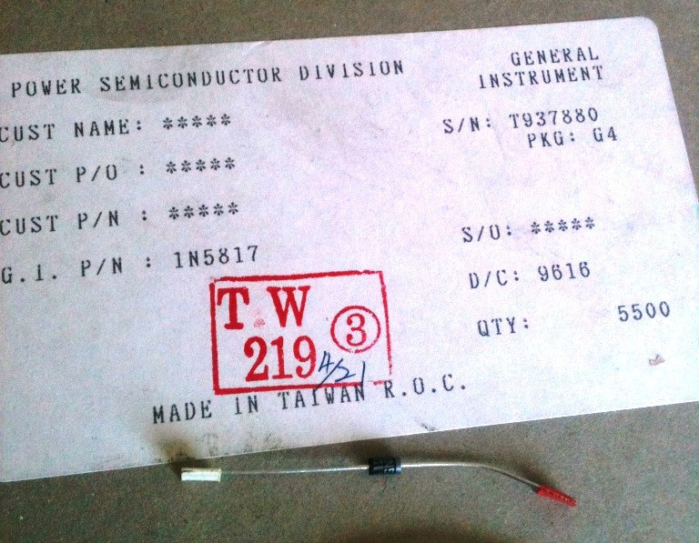 20x 1N5817 GENERAL INSTRUMENTS IN5817 DIODE SCHOTTKY 20V 1A DO41 20 ...